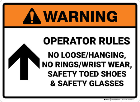 Warning: Operator Rules with Arrow Up Rectangular - Floor Sign