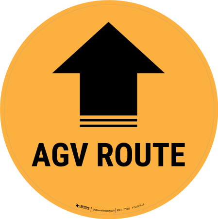 AGV Route Orange Arrow Up Circular - Floor Sign