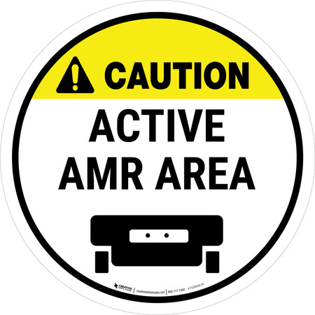 Caution: Active AMR Area with Icon Circular - Floor Sign