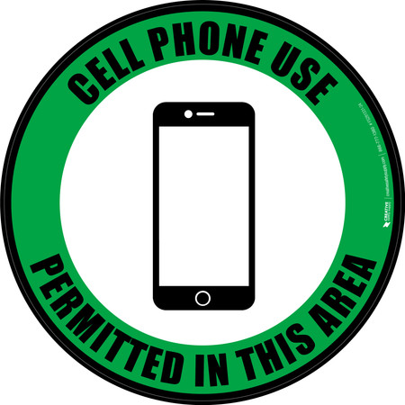 Cell Phone Use Permitted in This Area Green with Icon Circular - Floor Sign