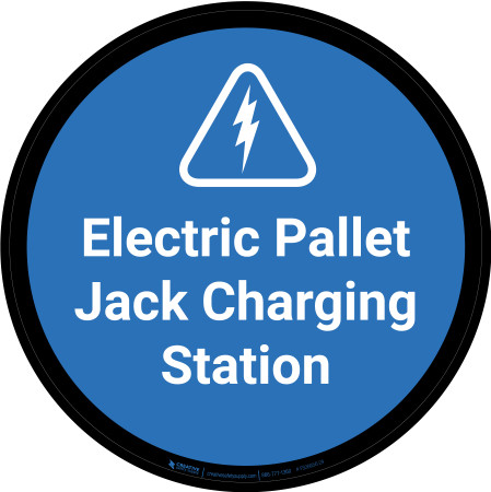 Electric Pallet Jack Charging Station Blue with Hazard Icon Circular ...