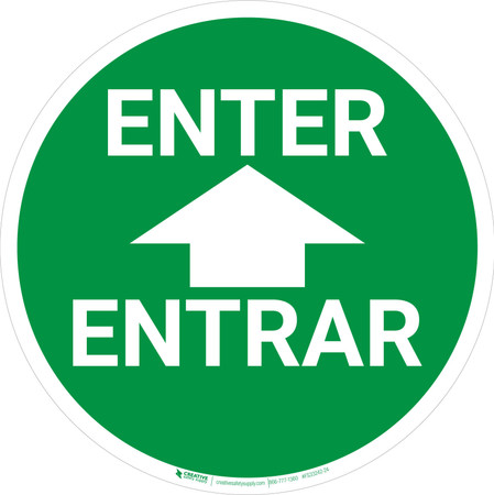 Enter with Icon Bilingual Spanish Green Circular - Floor Sign
