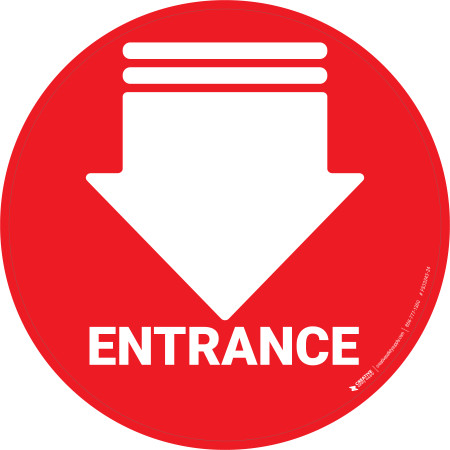 Entrance Arrow Down Red Circular - Floor Sign
