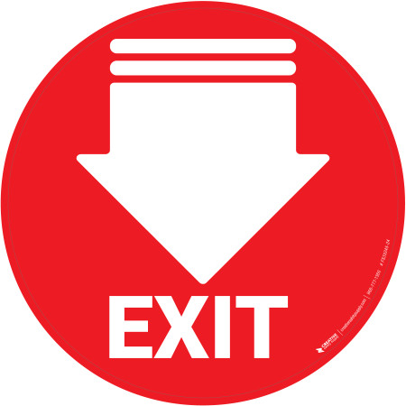 Exit Arrow Down Red Circular - Floor Sign