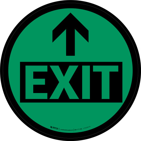 Exit Green With Arrow Circular - Floor Sign