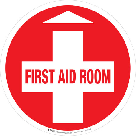 First Aid Room Arrow Up with Icon Red Circular - Floor Sign