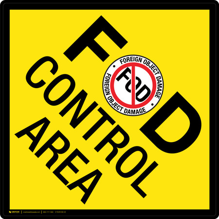 FOD Control Area Yellow Diamond - Floor Sign