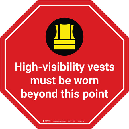 High Visibility Vests Must be Worn Red Stop Sign - Floor Sign