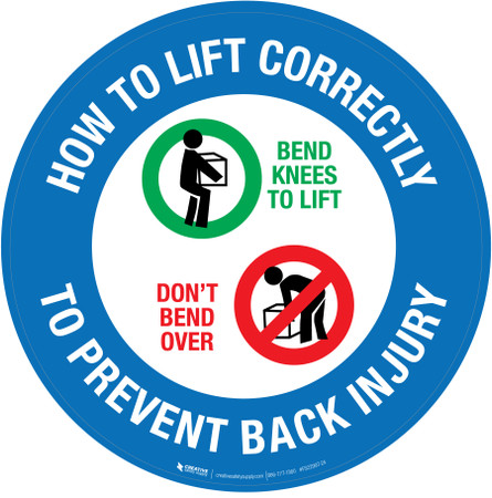 How To Lift Correctly To Prevent Back Injury Blue Circular - Floor Sign ...