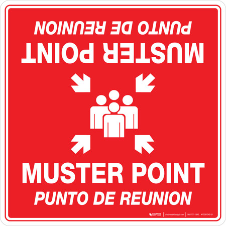 Muster Point Red Billingual Spanish Mirrored Square - Floor Sign