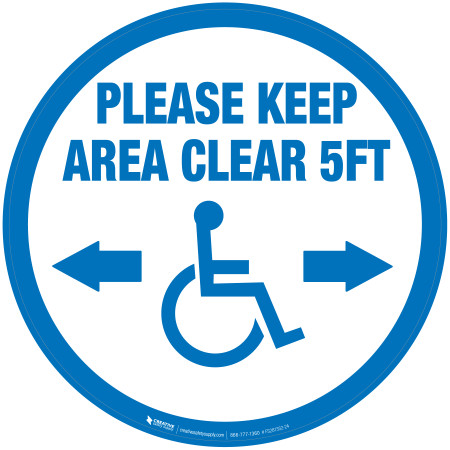 Please Keep Area Clear 5ft AED Icon Circular - Floor Sign