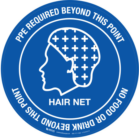 PPE Required No Food or Drink Hair Net with Icon Circular - Floor Sign