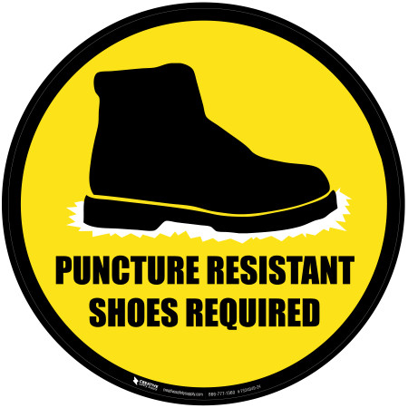 Puncture Resistant Shoes Required Yellow with Icon Circular - Floor Sign