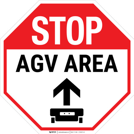 STOP: AGV Area with Icon Arrow Up Stop Sign - Floor Sign