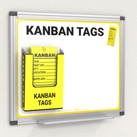 Yellow Kanban Tag Station | With Tag Holder and Whiteboard