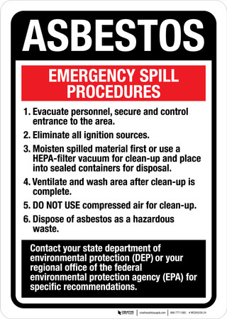 Asbestos Emergency Spill Procedures Portrait - Wall Sign