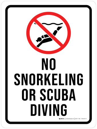 No Snorkeling Or Scuba Diving Portrait - Wall Sign