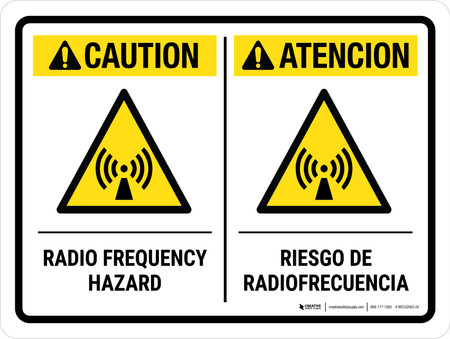 Caution: Radio Frequency Hazard Bilingual Landscape - Wall Sign