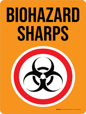 Biohazard Sharps Orange with Icon Portrait - Wall Sign