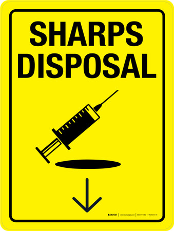 Sharps Disposal Yellow with Icon Portrait - Wall Sign
