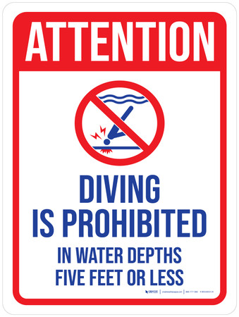 Attention: Diving Is Prohibited In Water Depths Five Feet Or Less with ...