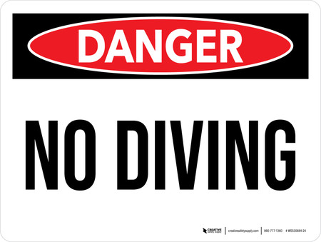 Danger: No Diving Landscape - Wall Sign