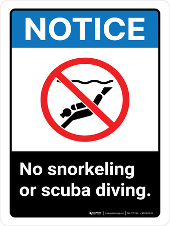 Notice: ANSI No Snorkeling Or Scuba Diving with Icon Portrait - Wall Sign