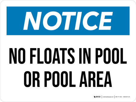Notice: No Floats In Pool Or Pool Area Landscape - Wall Sign