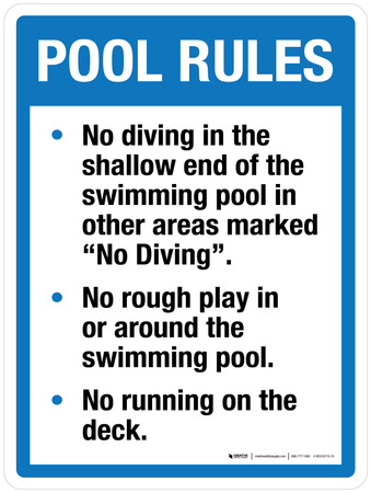 Pool Rules (No Diving In The Shallow End, No Rough Play, No Running On ...