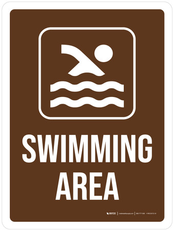 Swimming Area Brown with Icon Portrait - Wall Sign | Creative Safety Supply