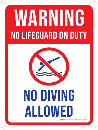 Warning: No Lifeguard On Duty No Diving Allowed with Icon Portrait ...