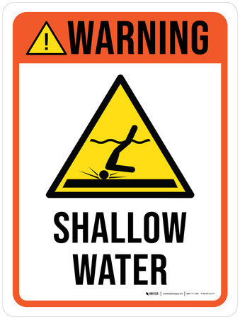 Warning: Shallow Water with Hazard Icon Portrait - Wall Sign