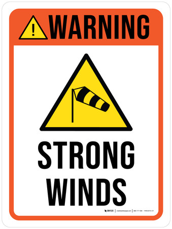 Warning: Strong Winds with Hazard Icon Portrait - Wall Sign