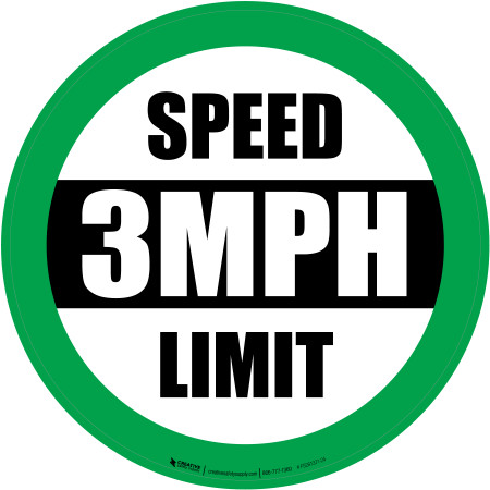 Speed Limit 3 mph Green Circular - Floor Sign