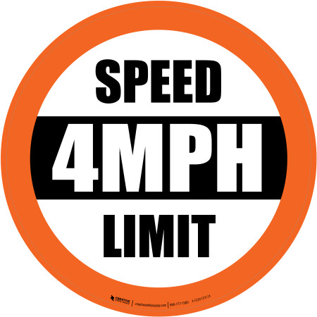 Speed Limit 4 mph Orange Circular - Floor Sign