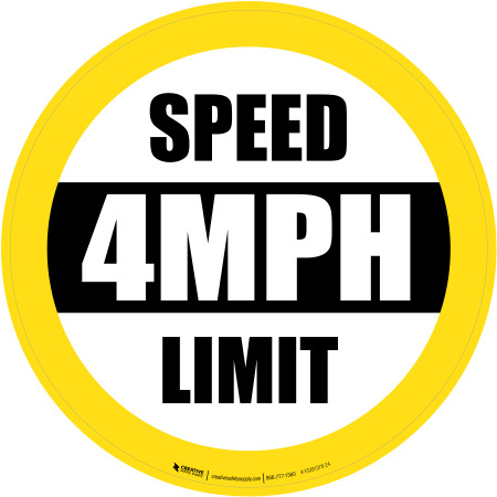 Speed Limit 4 mph Yellow Circular - Floor Sign