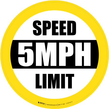 Speed Limit 5 mph Yellow Circular - Floor Sign