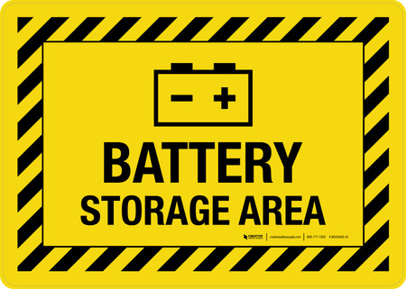 Battery Storage Area Hazard Lines with Icon Landscape - Wall Sign