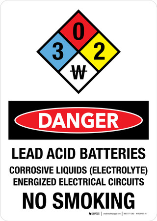 Danger: Lead Acid Batteries Corrosive Liquids NFPA Diamond Portrait ...