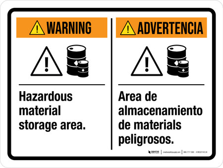 Warning: Hazardous Material Storage Area Bilingual Landscape - Wall Sign