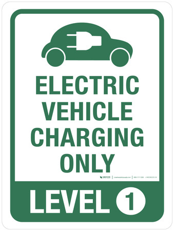 Electric Vehicle Charging Only - Level 1 Portrait - Wall Sign