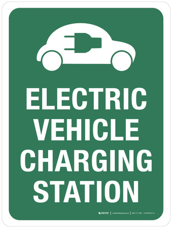 Electric Vehicle Charging Station Green with Icon Portrait - Wall Sign