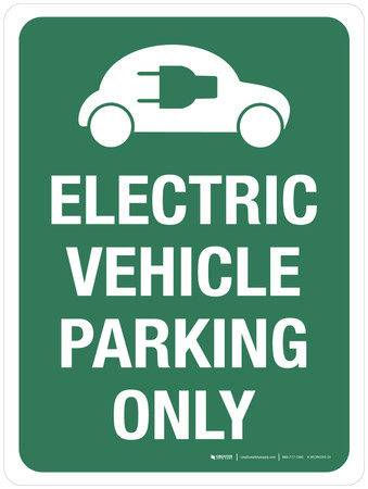 Electric Vehicle Parking Only Green with Icon Portrait - Wall Sign