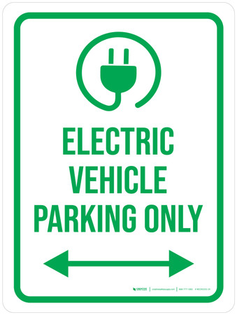 Electric Vehicle Parking Only (Double Arrow) White/Green Portrait ...