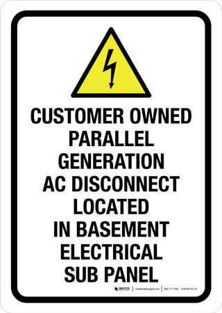 Customer Owned Parallel Generation AC Disconnect Located In Basement ...