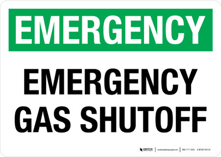 Emergency: Emergency Gas Shutoff Landscape - Wall Sign