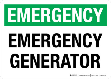 Emergency: Emergency Generator Landscape - Wall Sign