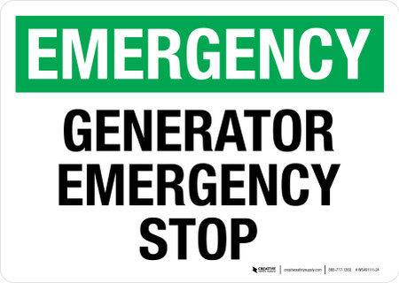 Emergency: Generator Emergency Stop Landscape - Wall Sign