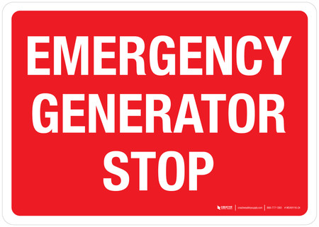 Emergency Generator Stop Red Landscape - Wall Sign