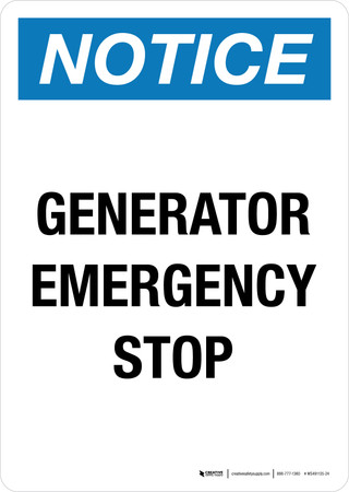 Notice: Generator Emergency Stop Portrait - Wall Sign